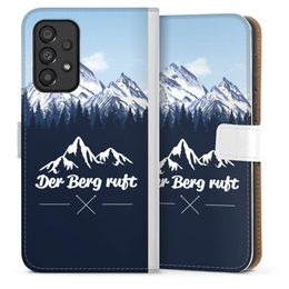 DeinDesign Galaxy A33 5G Handy Klapph&uuml;lle Handyh&uuml;lle aus Kunst Leder wei&szlig; Flip Case Wanderlust Sky Mountain Sideflip mit Lasche