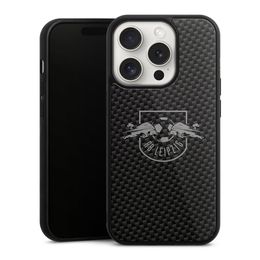 DeinDesign iPhone 15 Pro Handy Gallery Case Handyh&uuml;lle 9H Geh&auml;rtetes Glas R&uuml;ckseite H&uuml;lle Rb Leipzig Carbon Metallic Look Gallery Case