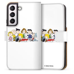 DeinDesign Galaxy S22 Handy Klapph&uuml;lle Handyh&uuml;lle aus Kunst Leder wei&szlig; Flip Case Merchandise Kindheit Peanuts Sideflip mit Lasche