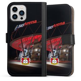 DeinDesign iPhone 13 Pro Max Handy Klapph&uuml;lle Handyh&uuml;lle aus Kunst Leder schwarz Flip Case Official Licensed Product Bayer 04 Leverkusen Stadium Sideflip mit 