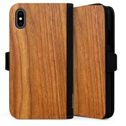 DeinDesign iPhone X Handy Klapph&uuml;lle Handyh&uuml;lle aus Kunst Leder schwarz Flip Case Larch Wood Wooden Look Sideflip mit langer Lasche
