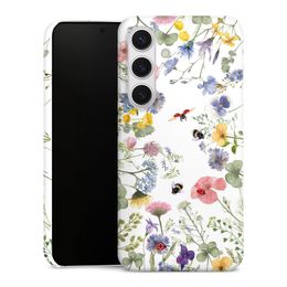 DeinDesign Galaxy S24 Handy Premium Case Smartphone Handyh&uuml;lle Schutzh&uuml;lle gl&auml;nzend Flowers Bee Muster Premium Case