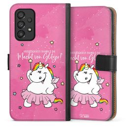 DeinDesign Galaxy A33 5G Handy Klapph&uuml;lle Handyh&uuml;lle aus Kunst Leder schwarz Flip Case Pummeleinhorn Pummel & Friends Official Licensed Product Sideflip mit 