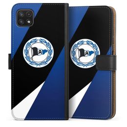 DeinDesign Galaxy A22 5G Handy Klapph&uuml;lle Handyh&uuml;lle aus Kunst Leder schwarz Flip Case Arminia Bielefeld Official Licensed Product Dsc Sideflip mit langer Lasche