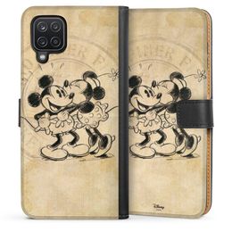 DeinDesign Galaxy A12 Handy Klapph&uuml;lle Handyh&uuml;lle aus Kunst Leder schwarz Flip Case Vintage Minnie Mouse Mickey Mouse Sideflip mit langer Lasche