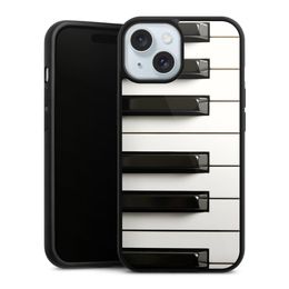 DeinDesign iPhone 15 Handy Gallery Case Handyh&uuml;lle 9H Geh&auml;rtetes Glas R&uuml;ckseite H&uuml;lle Klavier Music Piano Gallery Case