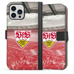 DeinDesign iPhone 13 Pro Max Handy Klapph&uuml;lle Handyh&uuml;lle aus Kunst Leder schwarz Flip Case Stadium Vfb Stuttgart Official Licensed Product Sideflip mit langer 