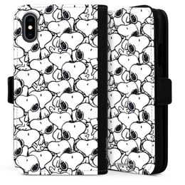 DeinDesign iPhone X Handy Klapph&uuml;lle Handyh&uuml;lle aus Kunst Leder schwarz Flip Case Peanuts Snoopy Muster Sideflip mit langer Lasche