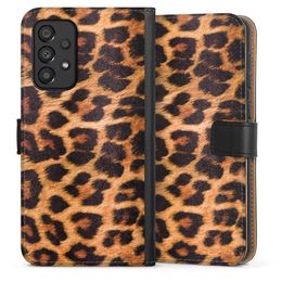 DeinDesign Galaxy A33 5G Handy Klapph&uuml;lle Handyh&uuml;lle aus Kunst Leder schwarz Flip Case Animal Print Leopard Fur Sideflip mit langer Lasche
