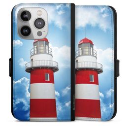 DeinDesign iPhone 14 Pro Handy Klapph&uuml;lle Handyh&uuml;lle aus Kunst Leder schwarz Flip Case Cloud Lighthouse Sky Sideflip mit langer Lasche