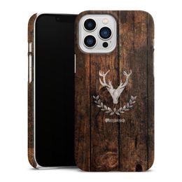 DeinDesign iPhone 13 Pro Max Handy Premium Case Smartphone Handyh&uuml;lle Schutzh&uuml;lle matt Wooden Look Deer Wood Premium Case