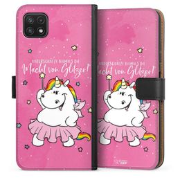 DeinDesign Galaxy A22 5G Handy Klapph&uuml;lle Handyh&uuml;lle aus Kunst Leder schwarz Flip Case Pummeleinhorn Pummel & Friends Official Licensed Product Sideflip mit 