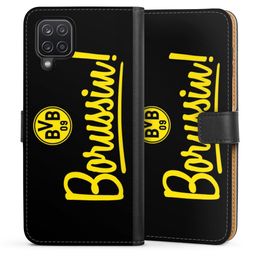 DeinDesign Galaxy A12 Handy Klapph&uuml;lle Handyh&uuml;lle aus Kunst Leder schwarz Flip Case Borussia Dortmund Bvb Soccer Sideflip mit langer Lasche