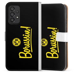 DeinDesign Galaxy A33 5G Handy Klapph&uuml;lle Handyh&uuml;lle aus Kunst Leder wei&szlig; Flip Case Borussia Dortmund Soccer Bvb Sideflip mit Lasche