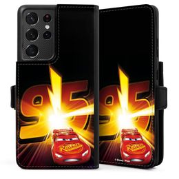 DeinDesign Galaxy S21 Ultra 5G Handy Klapph&uuml;lle Handyh&uuml;lle aus Kunst Leder schwarz Flip Case Official Licensed Product Cars Lightning Mcqueen 95 Sideflip mit 