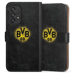 DeinDesign Galaxy A53 5G Handy Klapph&uuml;lle Handyh&uuml;lle aus Kunst Leder schwarz Flip Case Borussia Dortmund Bvb Merchandise Sideflip mit langer Lasche