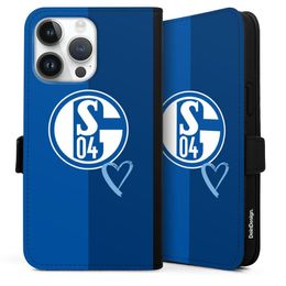 DeinDesign iPhone 14 Pro Max Handy Klapph&uuml;lle Handyh&uuml;lle aus Kunst Leder schwarz Flip Case Heart Schalke 04 Fc Schalke 04 Sideflip mit Lasche