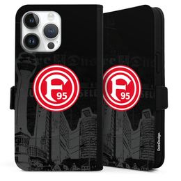 DeinDesign iPhone 14 Pro Max Handy Klapph&uuml;lle Handyh&uuml;lle aus Kunst Leder schwarz Flip Case Official Licensed Product Logo Fortuna D&uuml;sseldorf Sideflip mit Lasche
