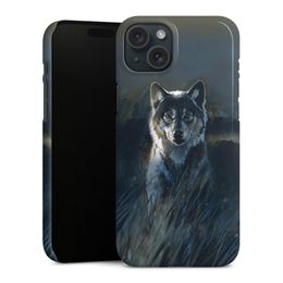 DeinDesign iPhone 15 Plus Handy Premium Case Smartphone Handyh&uuml;lle Schutzh&uuml;lle gl&auml;nzend Wolf Painting Nature Premium Case