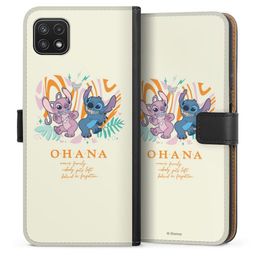 DeinDesign Galaxy A22 5G Handy Klapph&uuml;lle Handyh&uuml;lle aus Kunst Leder schwarz Flip Case Lilo & Stitch Official Licensed Product Disney Sideflip mit langer Lasche