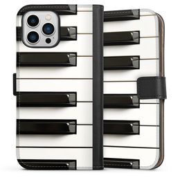 DeinDesign iPhone 13 Pro Max Handy Klapph&uuml;lle Handyh&uuml;lle aus Kunst Leder schwarz Flip Case Klavier Music Piano Sideflip mit langer Lasche