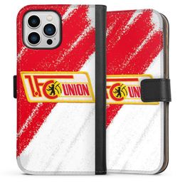 DeinDesign iPhone 13 Pro Max Handy Klapph&uuml;lle Handyh&uuml;lle aus Kunst Leder schwarz Flip Case 1. Fc Union Berlin Logo Official Licensed Product Sideflip mit langer 