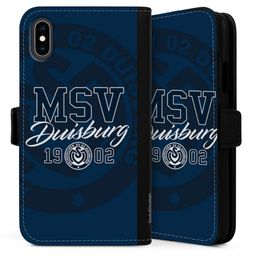 DeinDesign iPhone X Handy Klapph&uuml;lle Handyh&uuml;lle aus Kunst Leder schwarz Flip Case Soccer Merchandise Msv Duisburg Sideflip mit langer Lasche