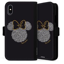 DeinDesign iPhone X Handy Klapph&uuml;lle Handyh&uuml;lle aus Kunst Leder schwarz Flip Case Minnie Mouse Muster Disney Sideflip mit langer Lasche