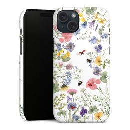 DeinDesign iPhone 15 Plus Handy Premium Case Smartphone Handyh&uuml;lle Schutzh&uuml;lle gl&auml;nzend Flowers Bee Muster Premium Case