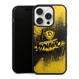 DeinDesign iPhone 15 Pro Handy Gallery Case Handyh&uuml;lle 9H Geh&auml;rtetes Glas R&uuml;ckseite H&uuml;lle Logo Official Licensed Product Sg Dynamo Dresden Gallery Case