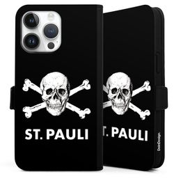 DeinDesign iPhone 14 Pro Max Handy Klapph&uuml;lle Handyh&uuml;lle aus Kunst Leder schwarz Flip Case Totenkopf Fc St. Pauli Official Licensed Product Sideflip mit Lasche