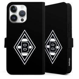 DeinDesign iPhone 14 Pro Max Handy Klapph&uuml;lle Handyh&uuml;lle aus Kunst Leder schwarz Flip Case Borussia M&ouml;nchengladbach Gladbach Coat Of Arms Sideflip mit Lasche