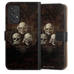 DeinDesign Galaxy A33 5G Handy Klapph&uuml;lle Handyh&uuml;lle aus Kunst Leder schwarz Flip Case Gothic Skulls Art Sideflip mit langer Lasche