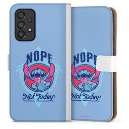 DeinDesign Galaxy A33 5G Handy Klapph&uuml;lle Handyh&uuml;lle aus Kunst Leder wei&szlig; Flip Case Disney Sayings Lilo & Stitch Sideflip mit Lasche
