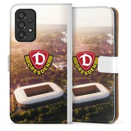 DeinDesign Galaxy A33 5G Handy Klapph&uuml;lle Handyh&uuml;lle aus Kunst Leder wei&szlig; Flip Case Stadium Sg Dynamo Dresden Sgd Sideflip mit Lasche