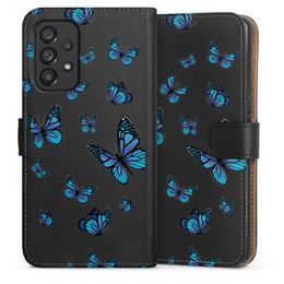 DeinDesign Galaxy A53 5G Handy Klapph&uuml;lle Handyh&uuml;lle aus Kunst Leder schwarz Flip Case Transparent Muster Butterfly Sideflip mit langer Lasche