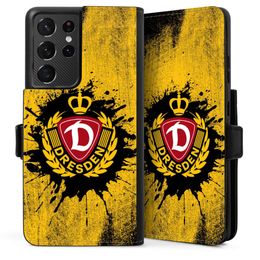DeinDesign Galaxy S21 Ultra 5G Handy Klapph&uuml;lle Handyh&uuml;lle aus Kunst Leder schwarz Flip Case Official Licensed Product Soccer Sg Dynamo Dresden Sideflip mit 