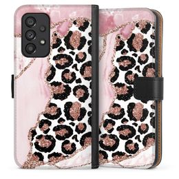 DeinDesign Galaxy A53 5G Handy Klapph&uuml;lle Handyh&uuml;lle aus Kunst Leder schwarz Flip Case Glitzer Marble Leopard Sideflip mit langer Lasche