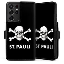 DeinDesign Galaxy S21 Ultra 5G Handy Klapph&uuml;lle Handyh&uuml;lle aus Kunst Leder schwarz Flip Case Totenkopf Fc St. Pauli Official Licensed Product Sideflip mit Lasche