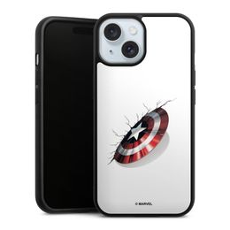 DeinDesign iPhone 15 Handy Gallery Case Handyh&uuml;lle 9H Geh&auml;rtetes Glas R&uuml;ckseite H&uuml;lle Captain America Official Licensed Product Marvel Gallery Case