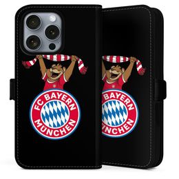 DeinDesign iPhone 16 Pro Max Handy Klapph&uuml;lle Handyh&uuml;lle aus Kunst Leder schwarz Flip Case Bernie Official Licensed Product Fc Bayern M&uuml;nchen Sideflip mit Lasche