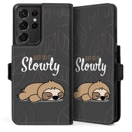 DeinDesign Galaxy S21 Ultra 5G Handy Klapph&uuml;lle Handyh&uuml;lle aus Kunst Leder schwarz Flip Case Sloth Lazy Sunday Sayings Sideflip mit Lasche