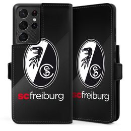 DeinDesign Galaxy S21 Ultra 5G Handy Klapph&uuml;lle Handyh&uuml;lle aus Kunst Leder schwarz Flip Case Sc Freiburg Lettering Logo Sideflip mit Lasche