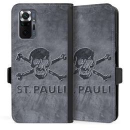 DeinDesign Xiaomi Redmi Note 10 Pro Handy Klapph&uuml;lle Handyh&uuml;lle aus Kunst Leder schwarz Flip Case Logo Concrete Fc St. Pauli Sideflip mit langer Lasche