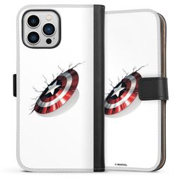 DeinDesign iPhone 13 Pro Max Handy Klapph&uuml;lle Handyh&uuml;lle aus Kunst Leder schwarz Flip Case Captain America Official Licensed Product Marvel Sideflip mit langer 