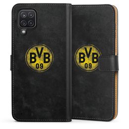 DeinDesign Galaxy A12 Handy Klapph&uuml;lle Handyh&uuml;lle aus Kunst Leder schwarz Flip Case Bvb Borussia Dortmund Merchandise Sideflip mit langer Lasche