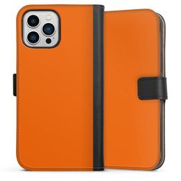 DeinDesign iPhone 13 Pro Max Handy Klapph&uuml;lle Handyh&uuml;lle aus Kunst Leder schwarz Flip Case Orange Unicoloured Colour Sideflip mit langer Lasche