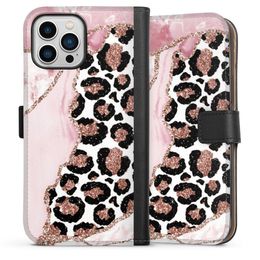DeinDesign iPhone 13 Pro Max Handy Klapph&uuml;lle Handyh&uuml;lle aus Kunst Leder schwarz Flip Case Leopard Glitzer Marble Sideflip mit langer Lasche