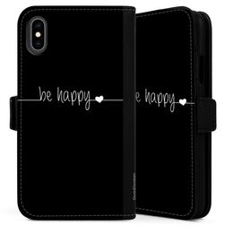 DeinDesign iPhone X Handy Klapph&uuml;lle Handyh&uuml;lle aus Kunst Leder schwarz Flip Case Happiness Statement Sayings Sideflip mit langer Lasche