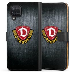 DeinDesign Galaxy A12 Handy Klapph&uuml;lle Handyh&uuml;lle aus Kunst Leder schwarz Flip Case Sg Dynamo Dresden Official Licensed Product Sgd Sideflip mit langer Lasche